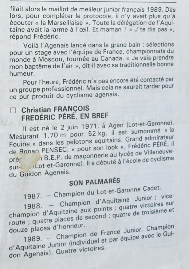 Sud Gironde – CYCLISME — — Frédéric Péré était champion de France ...